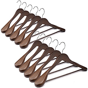 Uinicor Suit Hangers 10 Pack Wooden Coat Hangers,Wide Shoulder Hangers with Non Slip Pants Holder,Heavy Duty Clothes Hangers,Suit Hangers for Men,for Women,for Suit,Coat,Jacket,Pants (Walnut