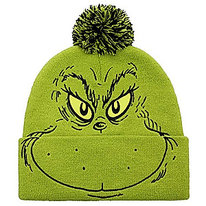 Bioworld The Grinch Big Face Knit Pom Beanie