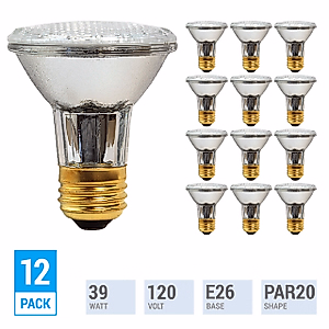 KOR (Pack Of 12) 39PAR20/FL 120V - 39 Watt High Output (50W Replacement) PAR20 Flood - 120 Volt Halogen Light Bulbs