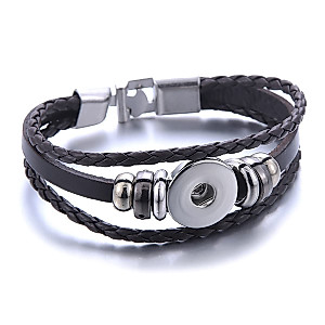 H&PY Leather Snap Button Bracelet Handmade Brown Black PU Leather Snap Jewelry Bracelet for Women Men Fit DIY 18mm Snap Buttons Jewelry (3, Zinc Alloy)