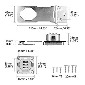 Tidorlou Cabinet Password Hasp Lock Combination Lock 3-Digit Password Code Latch Lock for Cabinets Door Barn Door Locker Toolbox Fence, 2pack Silver