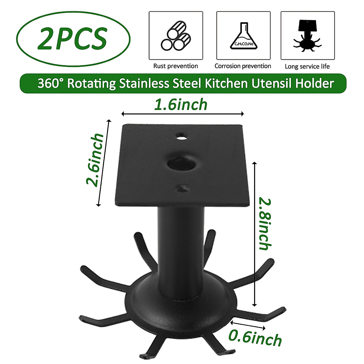 2PCS Utensil Under Cabinet Holder, Takemay 360° Rotating Stainless Steel Kitchen Utensil Holder with 8 Hooks,Top and Wall Mounted Utensil Hanger Rack for Hanging Utensils, Knives, Mugs, Spatulas, Pots