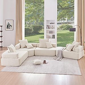 FREESNOOZE Oversized Modular U Shaped Sectional Sofa, Modern Minimalist Boucle Sofa for Living Room, 4PC Free Combination, Beige