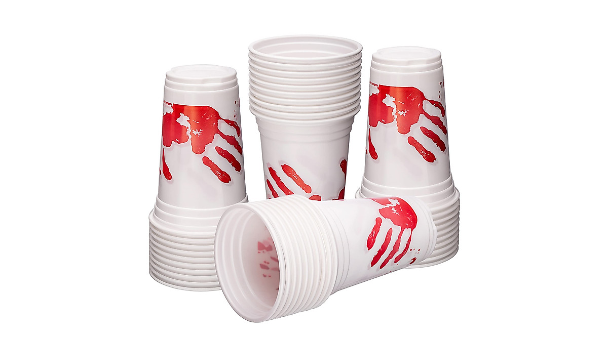 50 Blood Print Halloween Party Cups | Disposable 10oz Spooky Decor