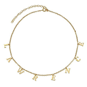 MyNameNecklace Personalized Adjustable Choker Necklace with Hanging Name Initial Letters-Custom Made Christmas Jewelry Gift (18k Gold Plating- Custom Your Own)