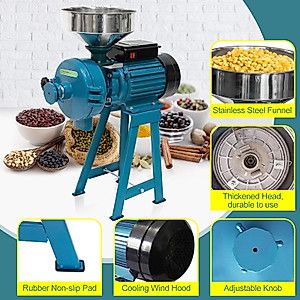 NAIZEA Grain Mills Wet Dry Cereals Grinder, Electric Grain Mill Grinder Corn Mill, Heavy Duty 3000W 110V Commercial Grain Grinder Machine, Wheat Feed Mill Flour Mill with Funnel (Dry & Wet Grinder)