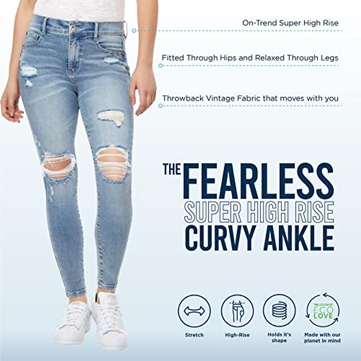 WallFlower Women's Fearless Curvy Ankle Denim Super High-Rise Insta Vintage Juniors Jeans (Standard and Plus), Coal/Black