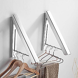 Clothes Drying Rack, 80cm Rod Wall Mounted Dual Bracket Space Aluminum Retractable Folding Drying Rack for Home(silver)