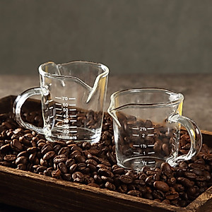 2 Pack 3oz Heat Resistant Glass Espresso Measuring Glass Espresso Shot Glass Triple Pitcher Barista Double Spouts With Pouring Handle Barista Measuring Cup Double Shot Glass (Glass Handle)