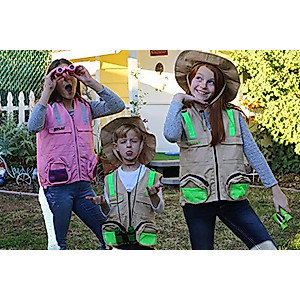 Eagle Eye Explorer S/M Combination Set Safe for Boys and Girls: 1 Tan Cargo Vest for Kids with Reflective Safety Straps & 1 Floppy Bucket Sun Hat with Chin Strap. Color: Tan