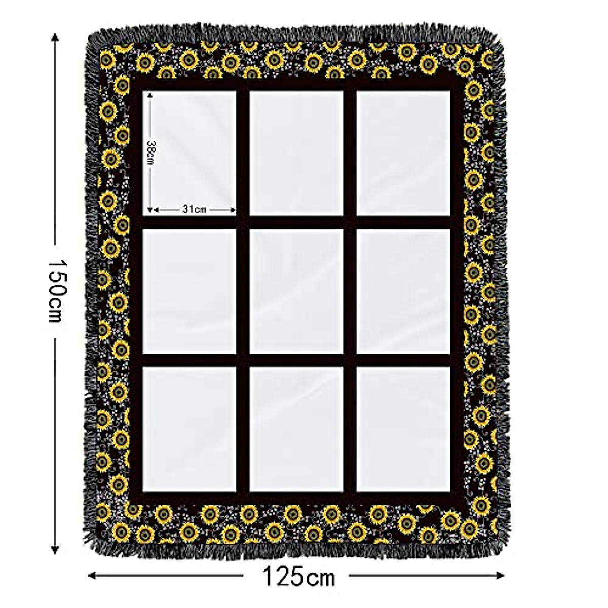 Yunhuy Sublimation Blanks Flannel Throw Blanket,330GSM Soft Lightweight Custom Personalised Sublimation Photo Blanket with 9/15/20 Panels (Sunflower 9 Panels, 60'' x 50'')