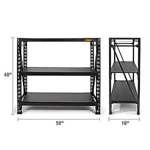 DEWALT Industrial Storage Rack Garage Shelving, 3 Heavy Duty Adjustable Laminate Deck Shelves, 50”W x 18”D x 48”H, 4,500 lb. Capacity, Black
