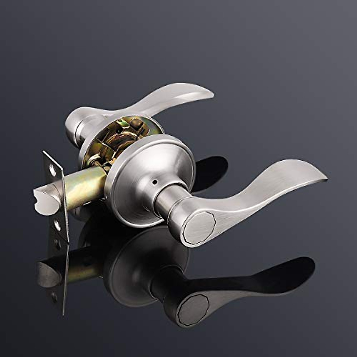 Gobrico 5 Pack Wave Style Euro Interior Door Levers Handles Passage Hall and Closet Leversets Locksets Left/Right Handed Satin Nickel Finish