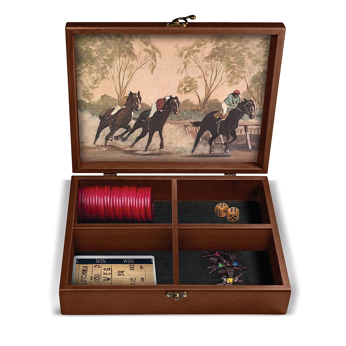 WE Games Derby Horse Race Board Game Set with Metal Game Pieces and Wooden Keepsake Storage Box, Family Game Night, Board Games for Adults and Family, Birthday Gifts, Home Decor, Living Room Decor