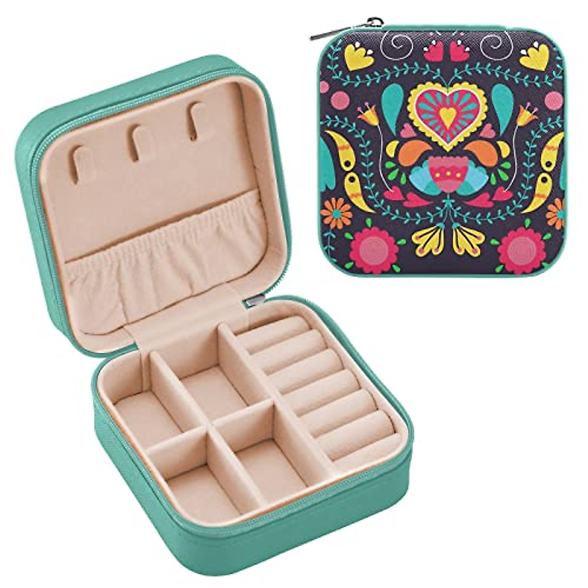 Tatenale Travel Jewelry Case Box Small Mini Jewelry Organizer Display Storage for Ring Earrings Necklace Girls Women Men Floral Black Aqua