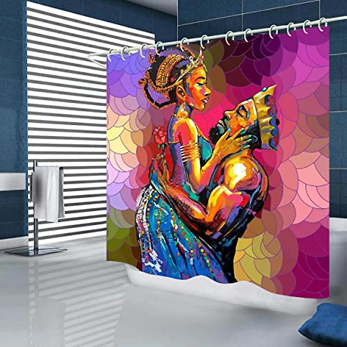 African American Shower Curtain Sets for Bathroom, Bathroom Sets with Shower Curtain and Rugs and Accessories, 4pcs Black Girl Shower Curtain Sets with Rugs and Toilet Cover (Yellow)