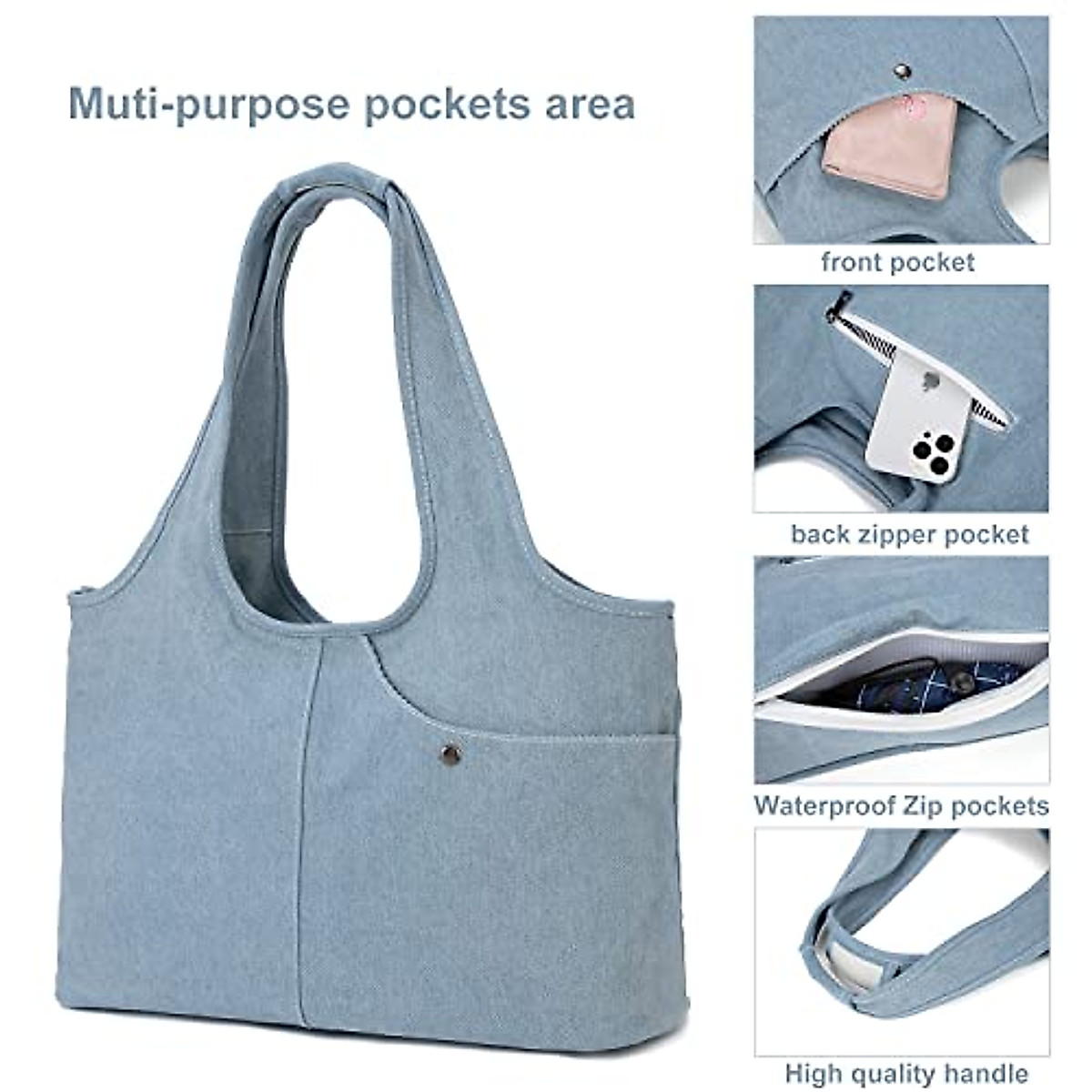 Denim Bag for Women, Large Hobo crossbody Bag Denim Tote Bag with Pockets Casual Canvas Bag Lightweight Tote Bag for Office Travel School