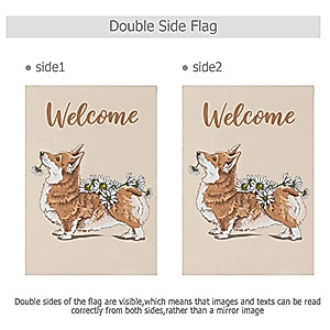 susiyo Outdoor Garden Flags 12 X 18 Prime, Yard Flag Summer, Welcome Flags Double Sided, Funny Welsh Corgi Dog With A Chamomile Flowers Polyester Decorative Flags For Outside Spring Summer Farmhouse