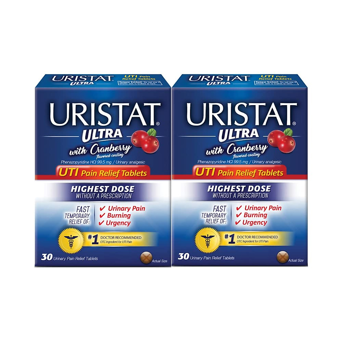 URISTAT Ultra UTI Pain Relief, Cranberry Flavored Coating, 30 Tablets (Pack of 2)