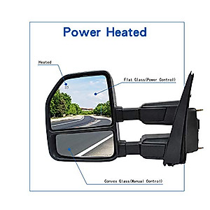 JZSUPER 2017 2018 2019 2020 Towing Mirrors fit for Ford F250 F350 F450 F-550 Super Duty Pickup Truck With Power Heated Turn Signal Light Temperature Sensor Spot Lights