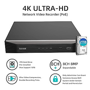 4K Security Camera System - 4pcs 4K PoE Security Cameras Wired, 8MP 8CH NVR with 2TB HDD for 24 Hours Recording