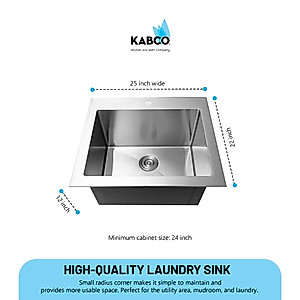 KABCO Single Bowl Undermount Stainless Steel Kitchen Sink, Rust Resistant Sound and Heatproof Laser Cut, Sink for Indoor or Outdoor Kitchens (Laundry Sinks)