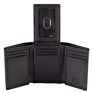 Stealth Mode Trifold Wallet - RFID Blocking Wallet with Flip ID Holder - Leather Case for Money, Credit Cards - Mens Organizer, Divided Billfold, Identity Protection - Men's Gifts (Carbon Fiber)
