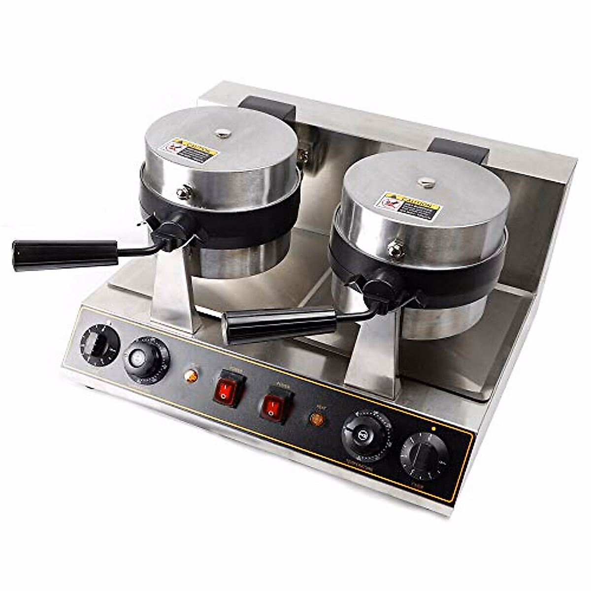 GUANG Commercial Waffle Maker, 2600W Double Head Stainless Steel Waffle Rotating Maker Machine Non-stick Round Waffle Cake Baker Pan