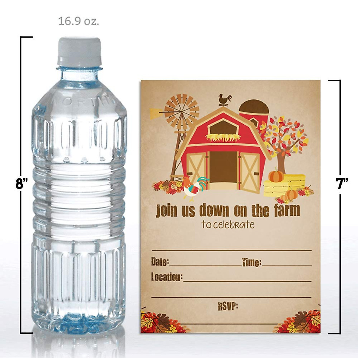 Rustic Old Fashioned Barn Fall & Autumn Barnyard Farm Birthday Party Invitations, 20 5x7 Fill In Cards with Twenty White Envelopes by AmandaCreation