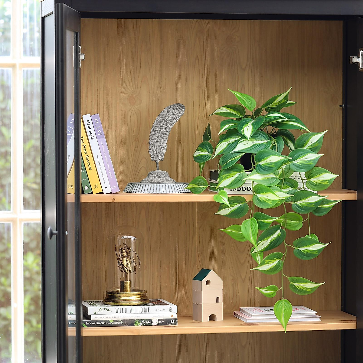 LuckyGreenery Artificial Devil's Ivy Golden Pothos Fake Plant,Hanging Potted Plants for Wall Home Patio Indoor Outdoor Decor(H 26in)