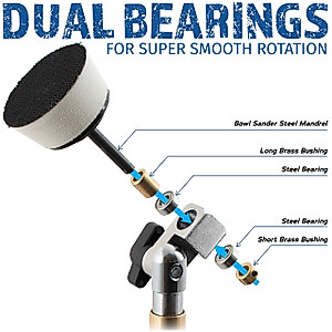 2 inch Diameter Bowl Sander with Dual Bearing Head and 2 inch Foam Hook and Loop Sander with 1/4 inch Mandrel and 9 inch Long Hardwood Handle