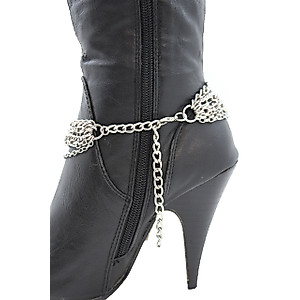 TFJ Women Western Fashion Jewelry Boot Chain Bracelet Silver Metal Shoe Multi Strands Classic Bling Charm