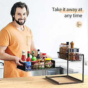 Tochek Under Sink Organizers and Storage, 2 Tier L-shaped Sliding Bathroom Organizer and Storage, Multi-purpose Pull Out Under Sink Organizer for Kitchen Bathroom, Black