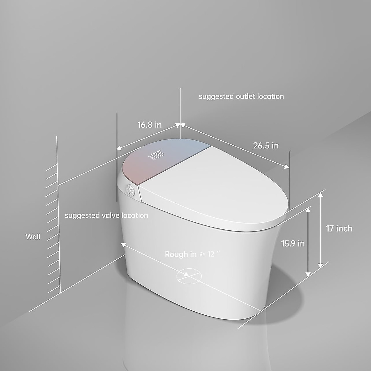 Bolina Tankless Smart Toilet with Build in Bidet Auto Lid Open/Soft Close Modern Electric Toilet,One Piece Elongated Standard Height Smart 12-in Rough-In Toilet