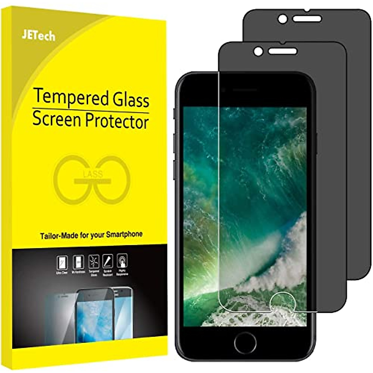 JETech Privacy Screen Protector for iPhone 8 Plus and iPhone 7 Plus, Anti-Spy Tempered Glass Film, 2-Pack