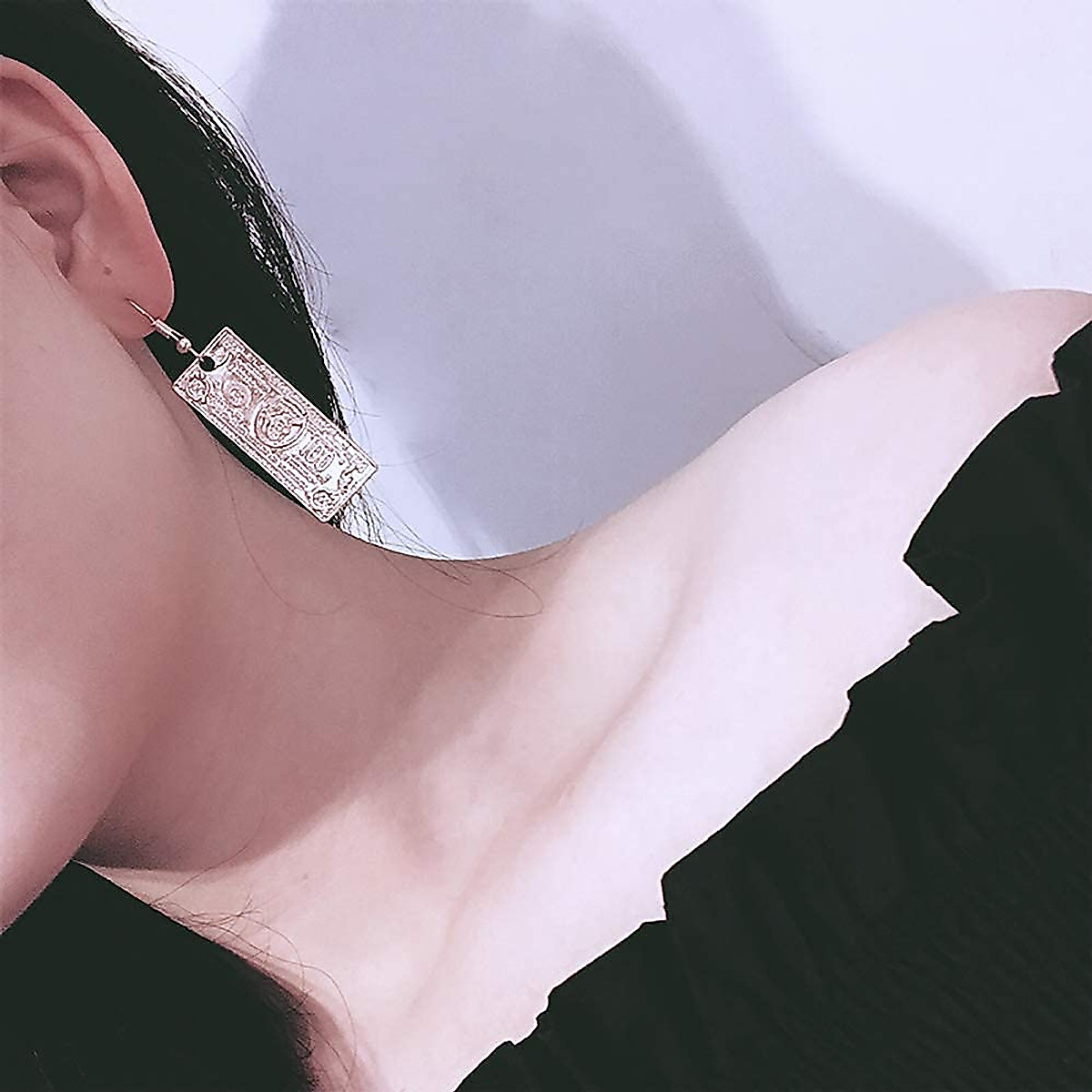 YOOE Cute 100 Dollar Bill Money Currency Dangle Earrings.Punk hiphop Paper Cash Drop Earrings.Antique Silver Gold For Women Jewelry (Silver 2)