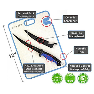 Pro 3-in-1 Set: 6.5” Fish Fillet/Boning Knife - 12” Non-slip Cutting Board - Ceramic Knife Sharpener