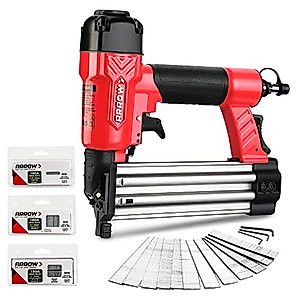 Arrow 18 Gauge Pneumatic Brad Nailer, Oil-Free Upholstery Nail Gun with 4000 Pieces 5/8 '', 1 '', 1-1/4 '' Nails, Adjustable Exhaust, for Woodworking, Professional and DIY Projects, PT18G