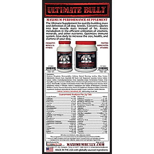 Maximum Bully - Ultimate Bully - Maximum Performance Canine Supplement, 60 Tablets, Made in The USA