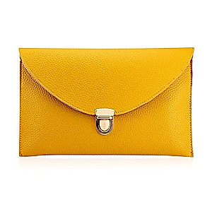 Clutch Purses for Women, PU Leather Clutch Purse, Gold coated Strap Women Wallets, Envelope Designer Wallets for Women, Crossbody Women's Wristlet Handbags, Travel Small Clutch Wallet Wristlet, Yellow