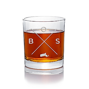 BOS Boston Massachusetts Round Rocks Glass - Boston Gift, Boston Gift Set, Best Massachusetts Gift, Boston Whiskey Glass