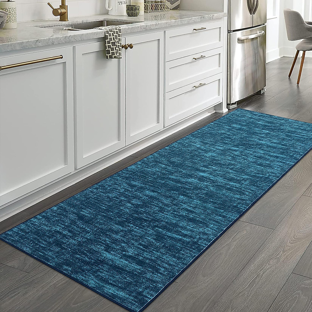 RUGSREAL Solid Kitchen Runner Rug 2x8 Long Hallway Runner Rug Contemporary Area Rug Machine Washable Floor Cover Modern Runenr Rug for Living Room Bedroom, Indigo