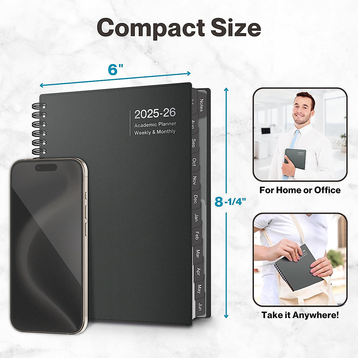 Dunwell 2023 Planner Weekly Monthly (6x8.25"), Small 2023 Planner Book, Agenda 8 x 6, Calendar Yearly Planner, Monthly Tabs, Bookmark, Notes, Inner Pocket, Stickers