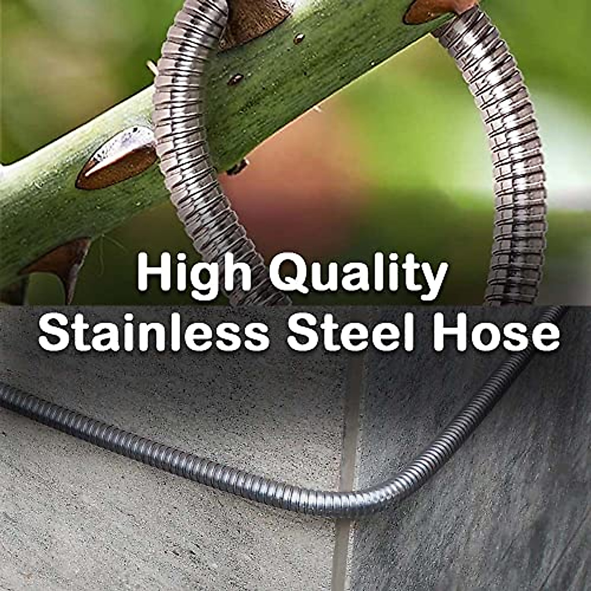 FangFarm 304 Stainless Steel Metal Garden Hose with Brass Fittings, Heavy Duty Water Hose, Kink Free and Flexible, Crush Resistant, Puncture Resistant (stainless steel hose, 3FT)