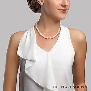 The Pearl Source 14K Gold 6.5-7.0mm AAAA Quality White Freshwater Cultured Pearl Necklace for Women in 17" Princess Length