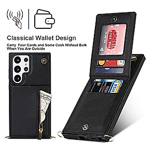 Tncavo Crossbody Wallet Case for Samsung Galaxy S23 Ultra for Women, RFID Blocking Card Holder PU Leather Zipper Handbag Purse Phone Cover with Lanyard Strap for Samsung Galaxy S23 Ultra XKL Black