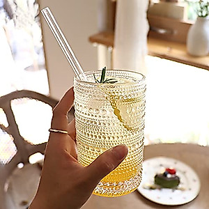 ZOOFOX Set of 6 Vintage Drinking Glasses, 12 oz Clear Hobnail Glasses Tumbler, Embossed Design Glassware for Beverages, Water, Juice, Beer, Cocktail, Whiskey and Milk