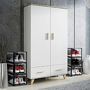 Shoe Box Storage - Black Drop Front shoe box with Clear Magnetic door - Stackable Mens and Womens Large Shoe Storage - Black Shoe Case - Shoe Display - Shoe Container - Clear Shoe Organizer - 3 Pack