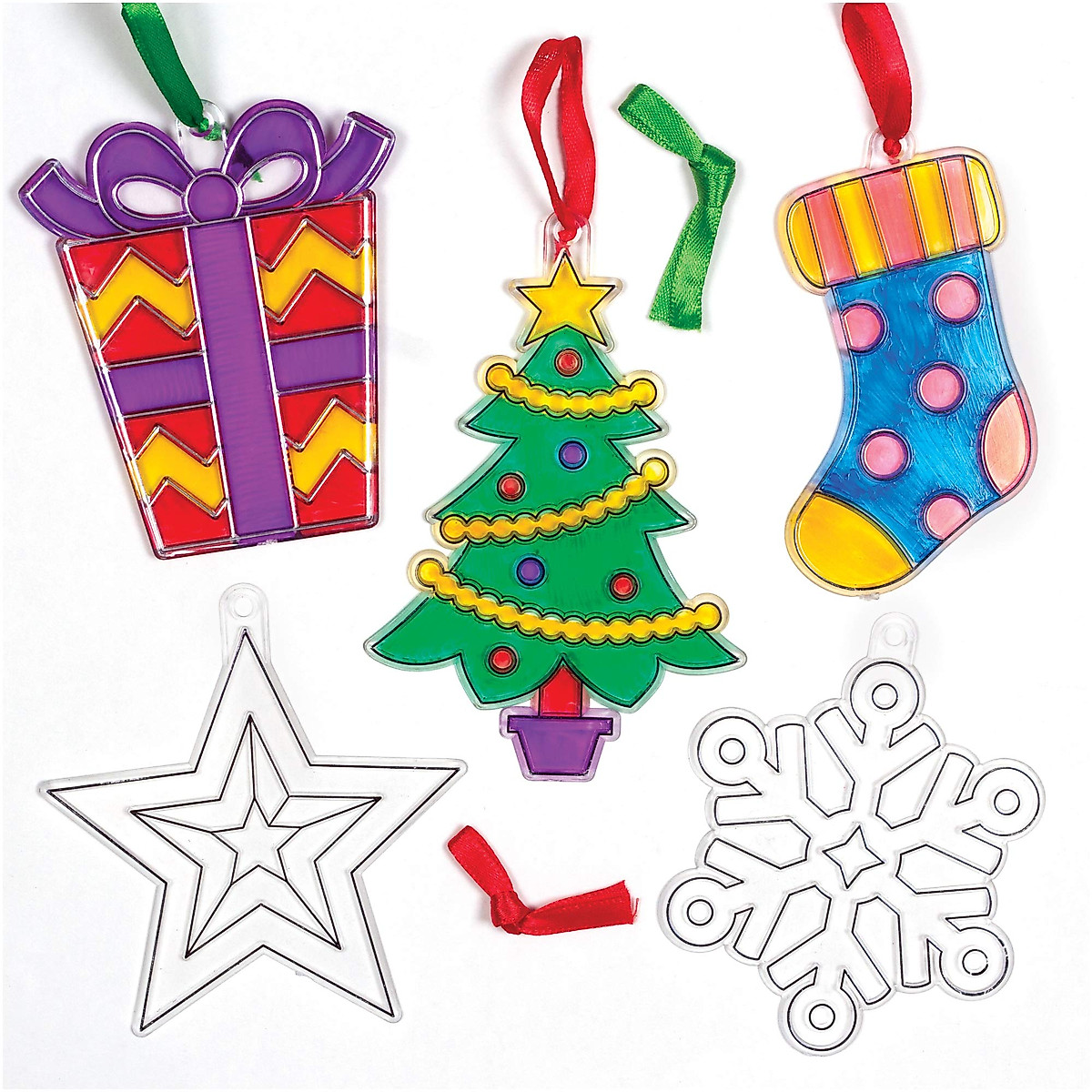 Baker Ross AT294 Christmas Suncatcher Decorations,Acrylic - Pack of 10, Festive Arts and Craft, assorted
