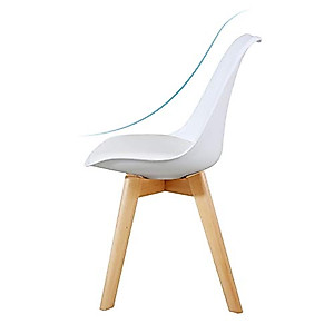 GOTMINSI Set of 2 Modern Style Chair Dining Chairs, Shell Lounge Plastic Chair with Natural Wood Legs (White)
